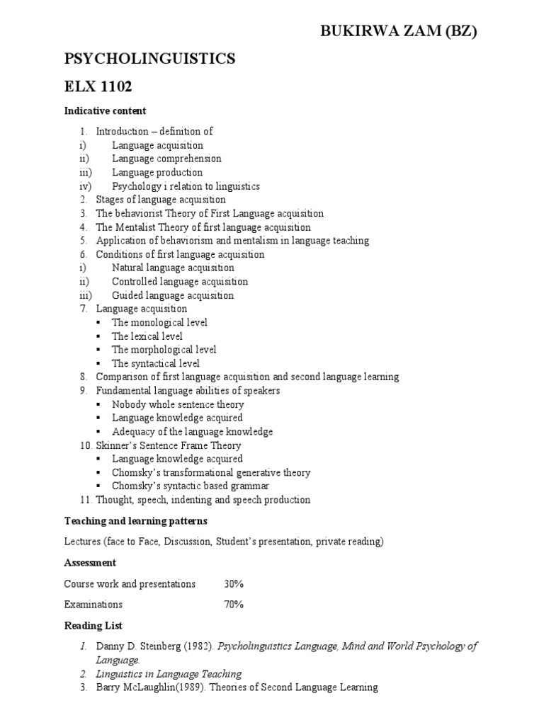 Pyscholinguistics Outline | PDF