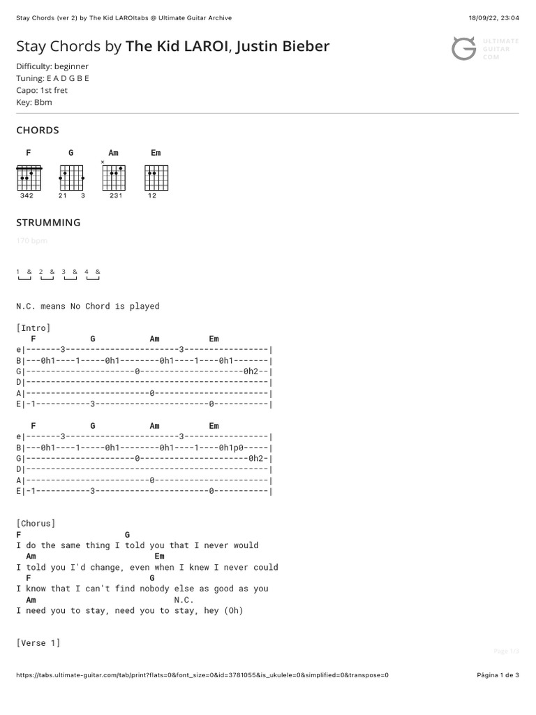 Stay Chords (Ver 2) by The Kid LAROItabs at Ultimate Guitar Archive ...