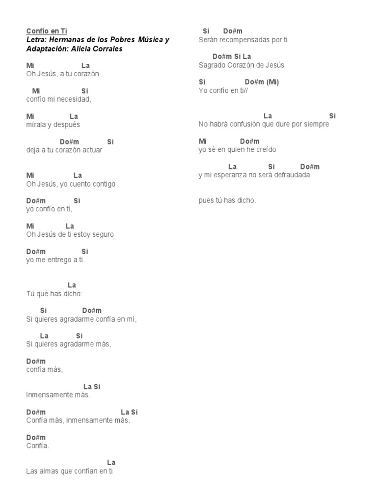 Letra y acordes de "Confío en Ti" | PDF
