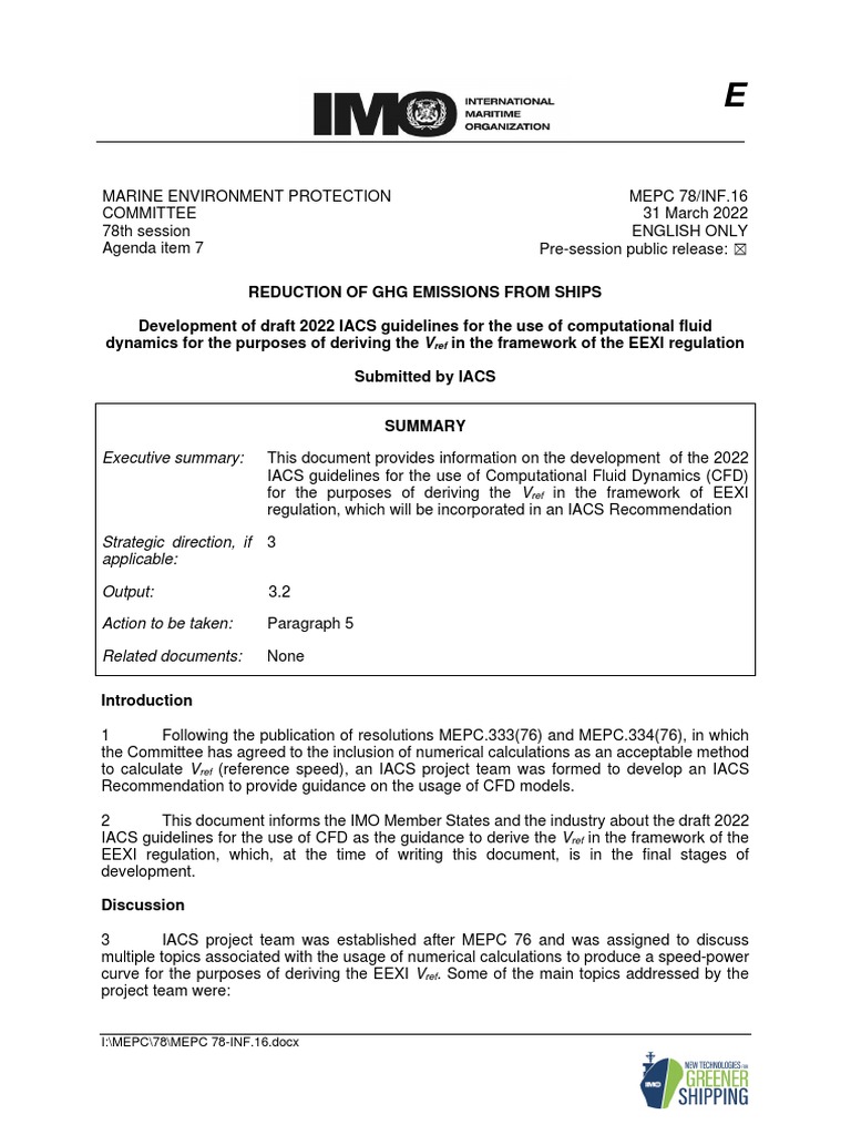 Mepc 78 Inf16 Development of Draft 2022 Iacs Guidelines For The Use of Computational Fluid ...