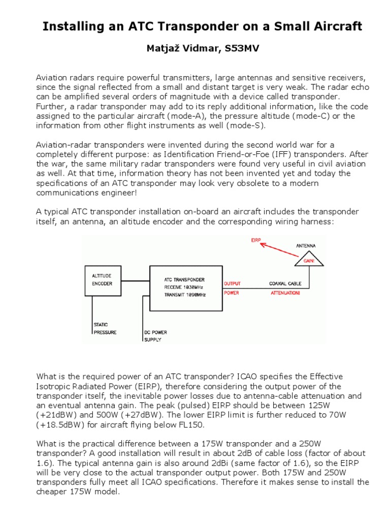 Installing An ATC Transponder On Small Aircraft Matjaz Vidmar | PDF ...