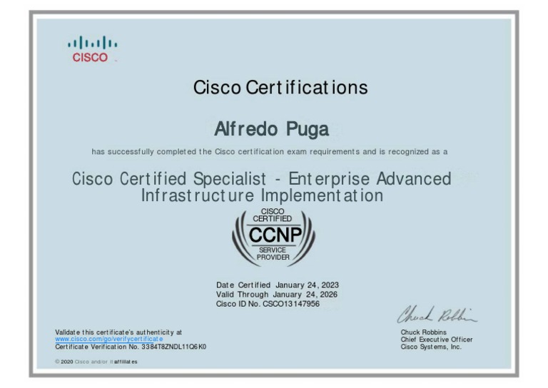 Cisco Certified Specialist Enterprise Advanced Infrastructure Implementation Certificate Pdf 