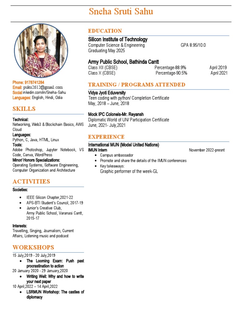 Sneha Sahu's Tech Skills & Experience | PDF | Computing | Software