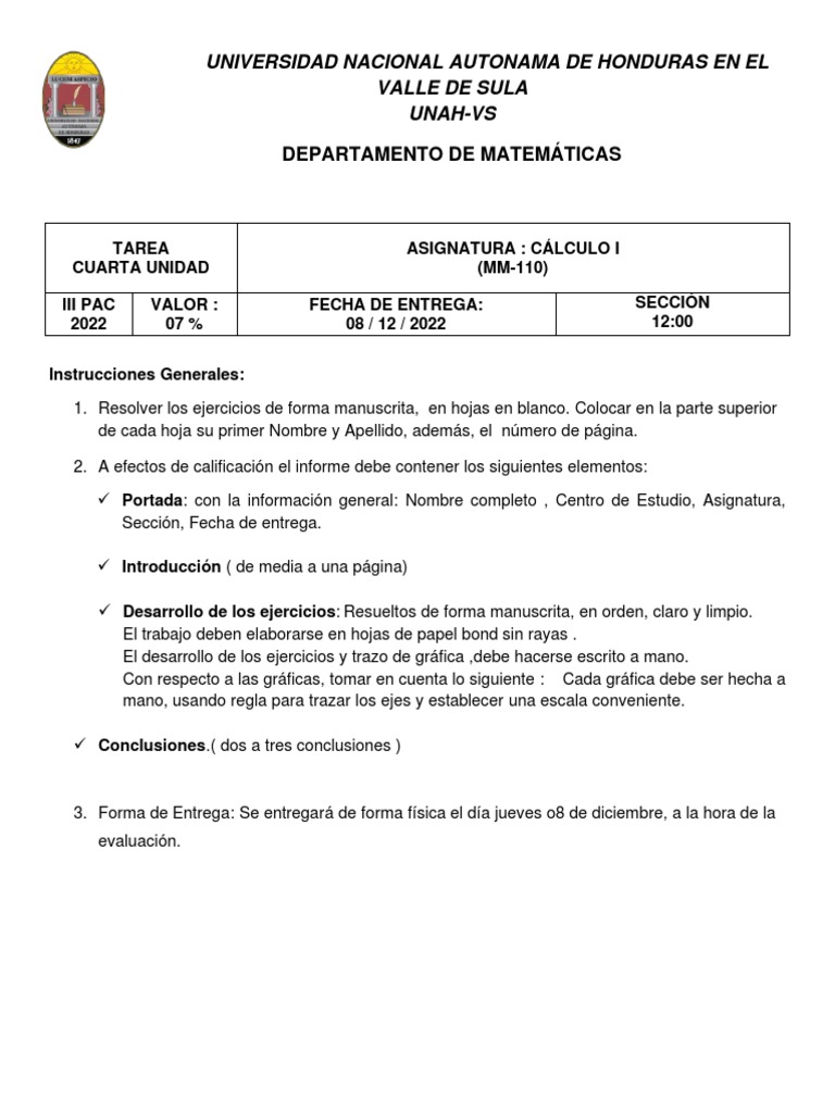 Tarea Cuarta Unidad - MM 201 - Sección 12 00 III PAC 2022 DH | PDF | Integral