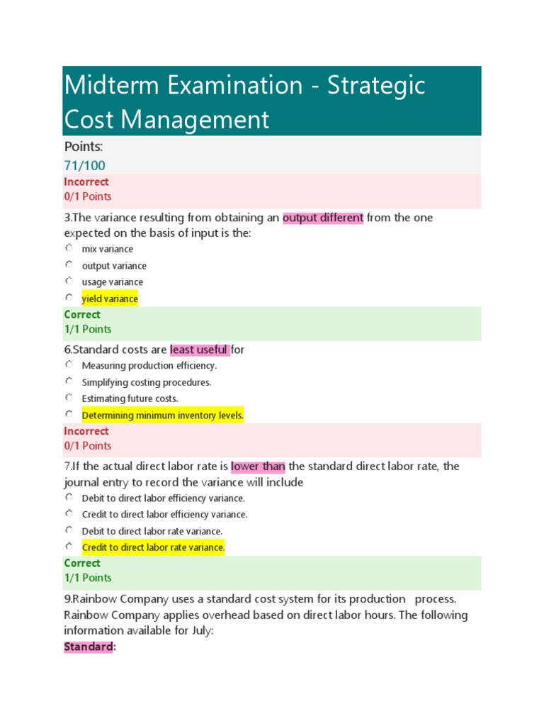 Midterm Examination Review - Strategic Cost Management | PDF | Cost Of Goods Sold | Inventory