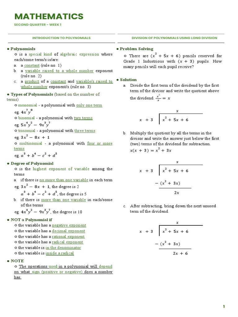 MATH Reviewer (POLYNOMIALS REMAINDER THEOREM) | PDF