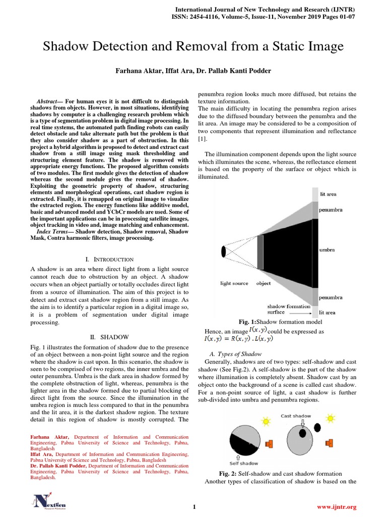 Shadow Detection and Removal From A Static Image: Farhana Aktar, Iffat Ara, Dr. Pallab Kanti ...
