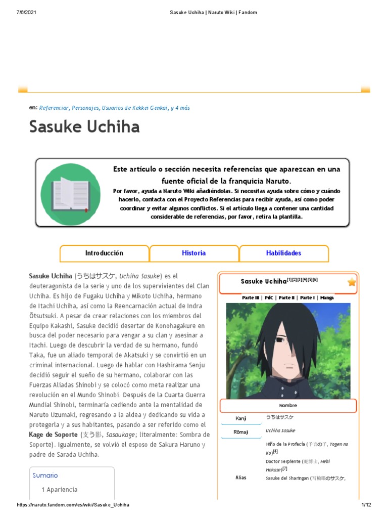 Sasuke Uchiha: Historia y Evolución | PDF