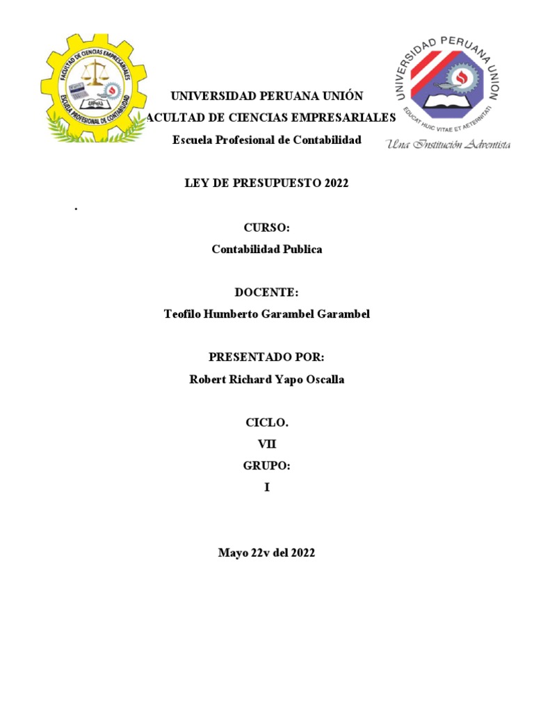 Ley de Presupuesto 2022 | PDF | Presupuesto | Perú Ley de Presupuesto 2022 | PDF | Presupuesto | Perú