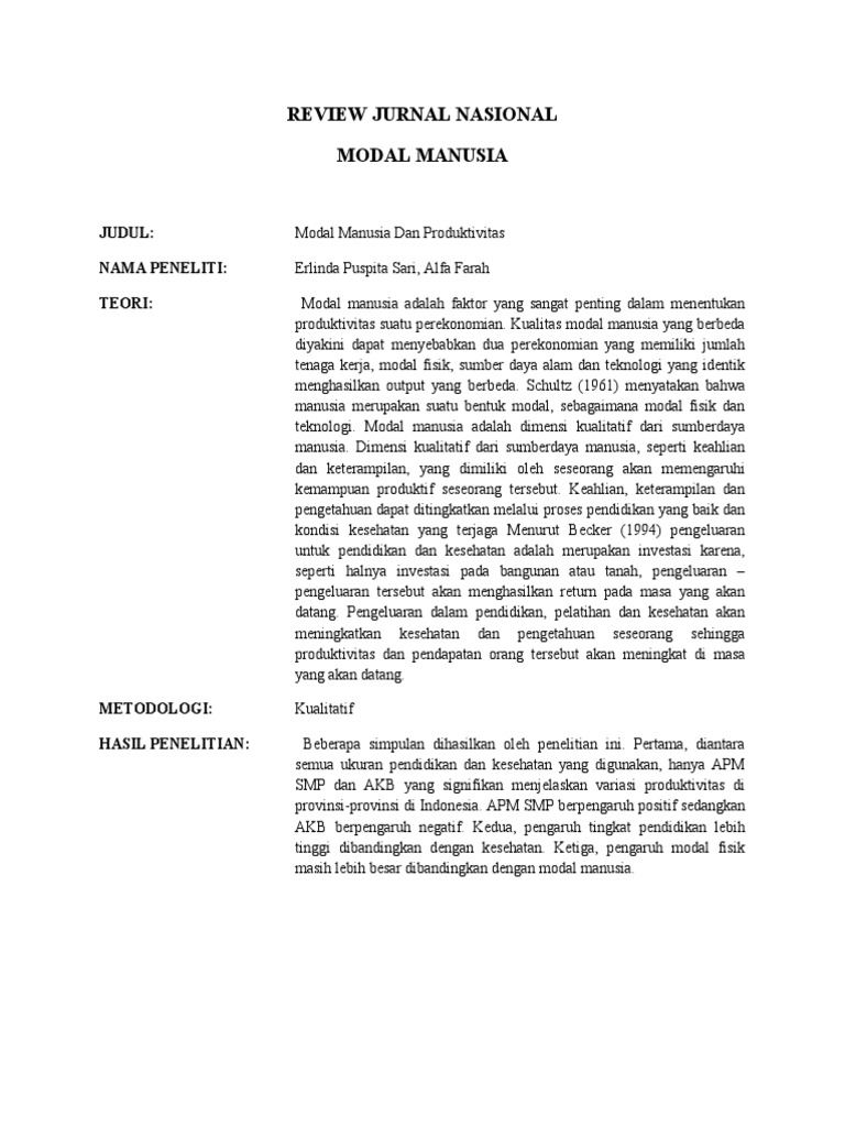 Review Jurnal Bab Modal Manusia | PDF