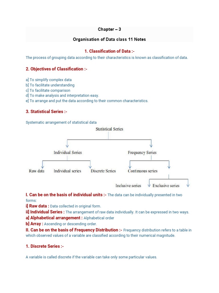 STD XI - Eco - Organisation of Data - Notes | PDF | Data | Probability ...