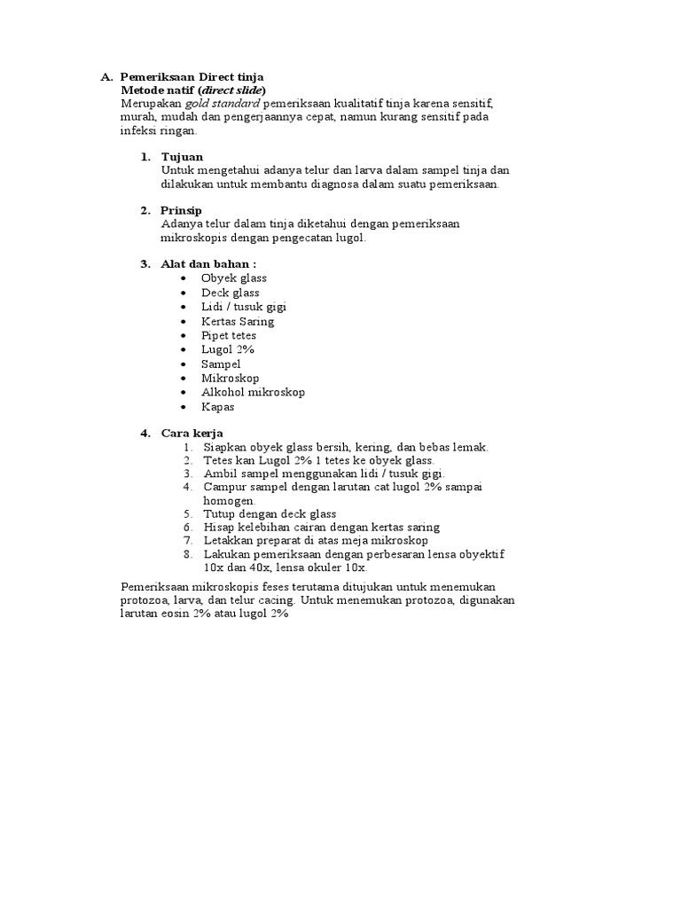 Pemeriksaan Direct Tinja | PDF