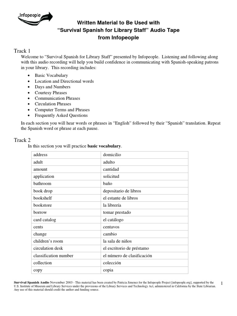 Survival Spanish for Library Staff | PDF | Libraries | Library And Museum