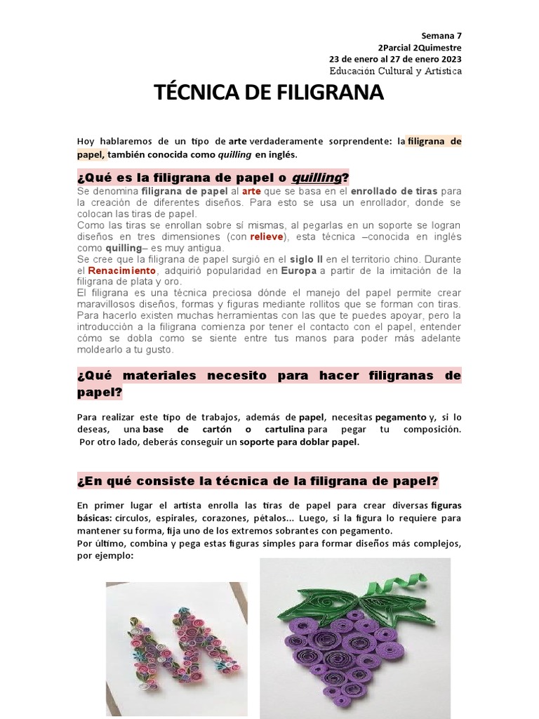 Definición de La Tecnica Del FILIGRANA Del 23 Al 27 Enero 2023 | PDF ...
