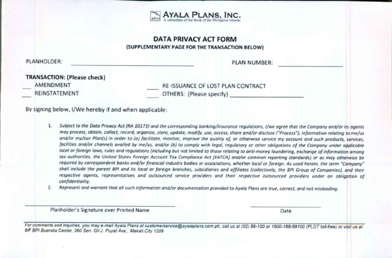 BPI Data Privacy Form | PDF