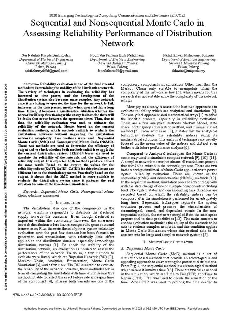 Sequential and Nonsequential Monte Carlo in Assessing Reliability Performance of Distribution ...