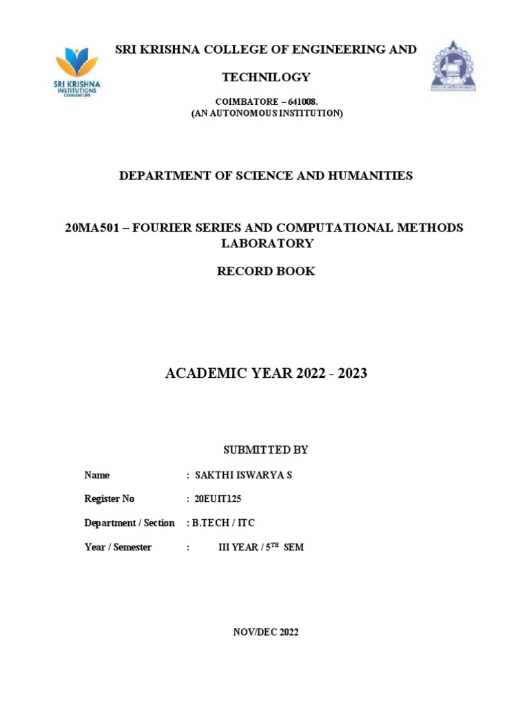 Record Front Sheets | PDF | Fourier Series | Mathematics