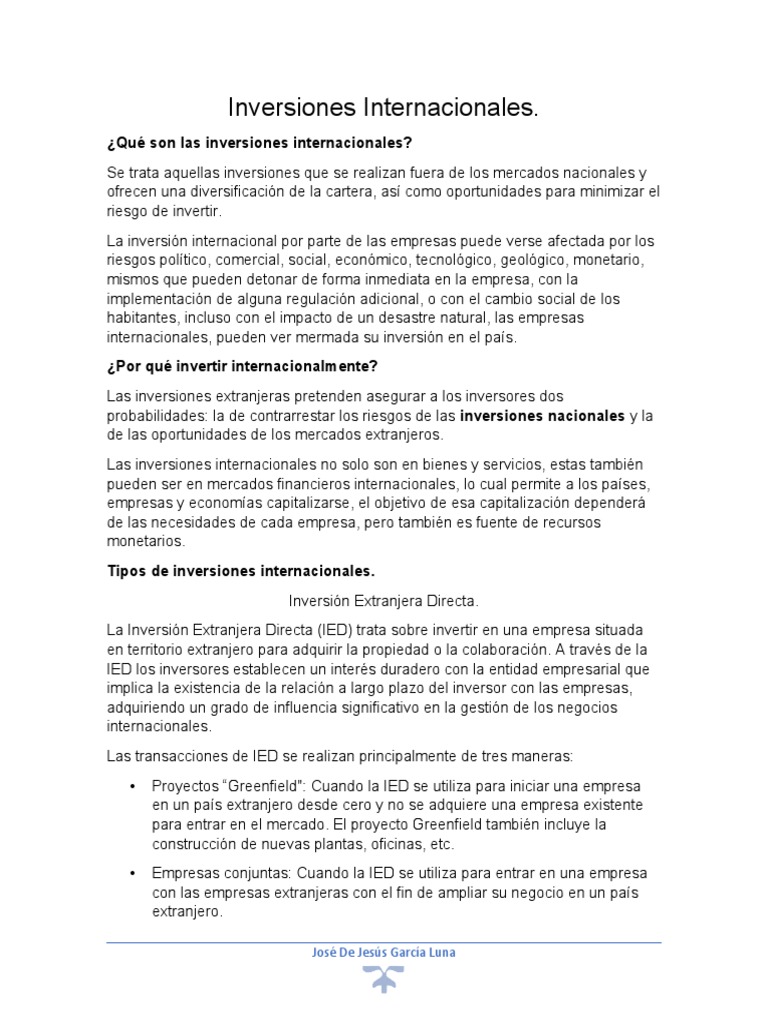Inversiones Internacionales | PDF | Inversiones | La inversión ...