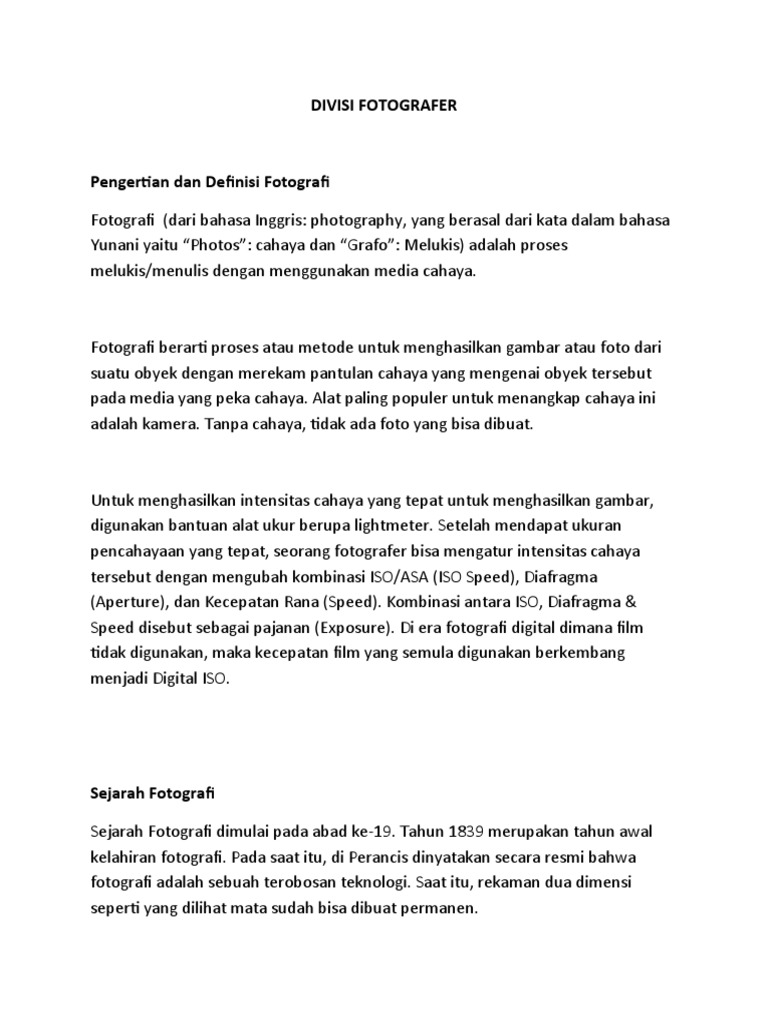 Sejarah Dan Materi Fotografi | PDF