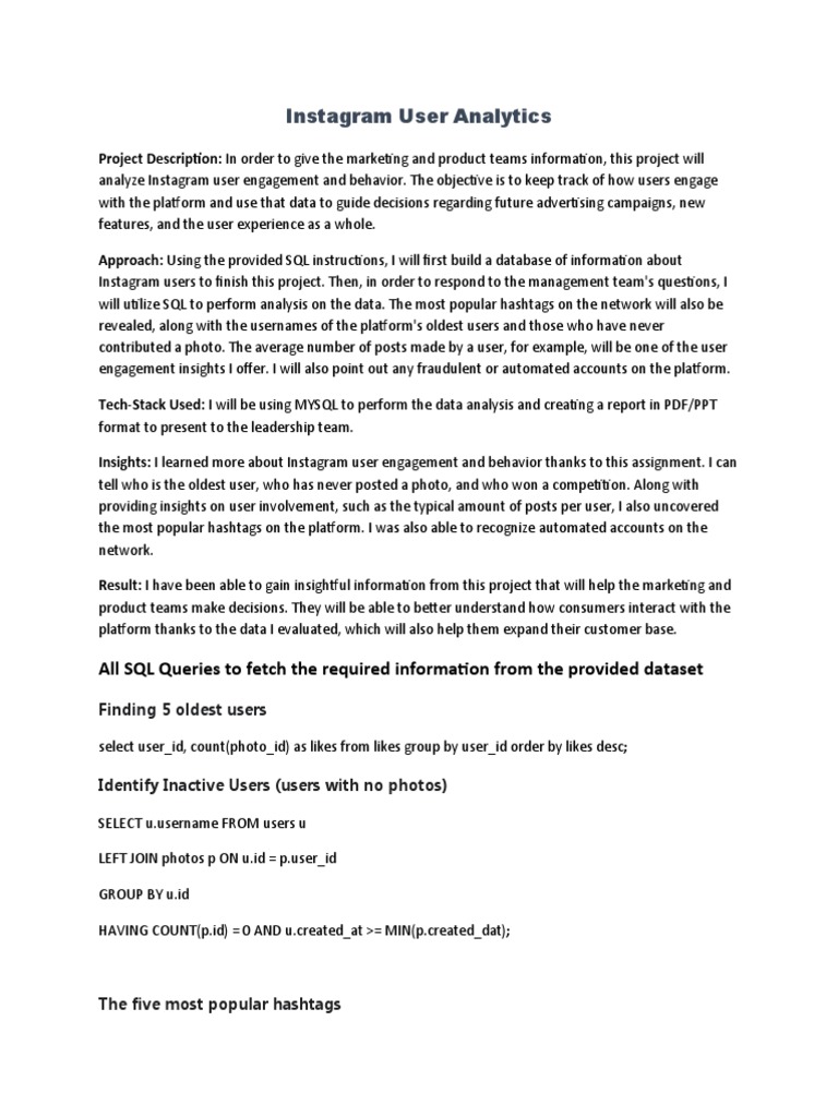 Project (Instagram Analytics) | PDF | Analytics | User (Computing)