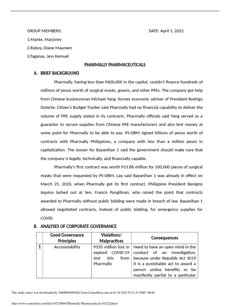 Pharmally Pharmaceuticals Corporate Governance and Ethics Analysis ...