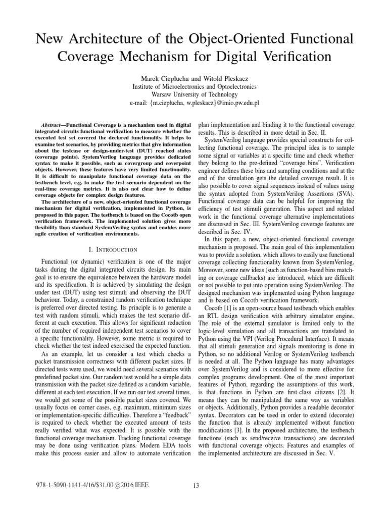 4 - New Architecture of The Object-Oriented Functional Coverage Mechanism For Digital ...