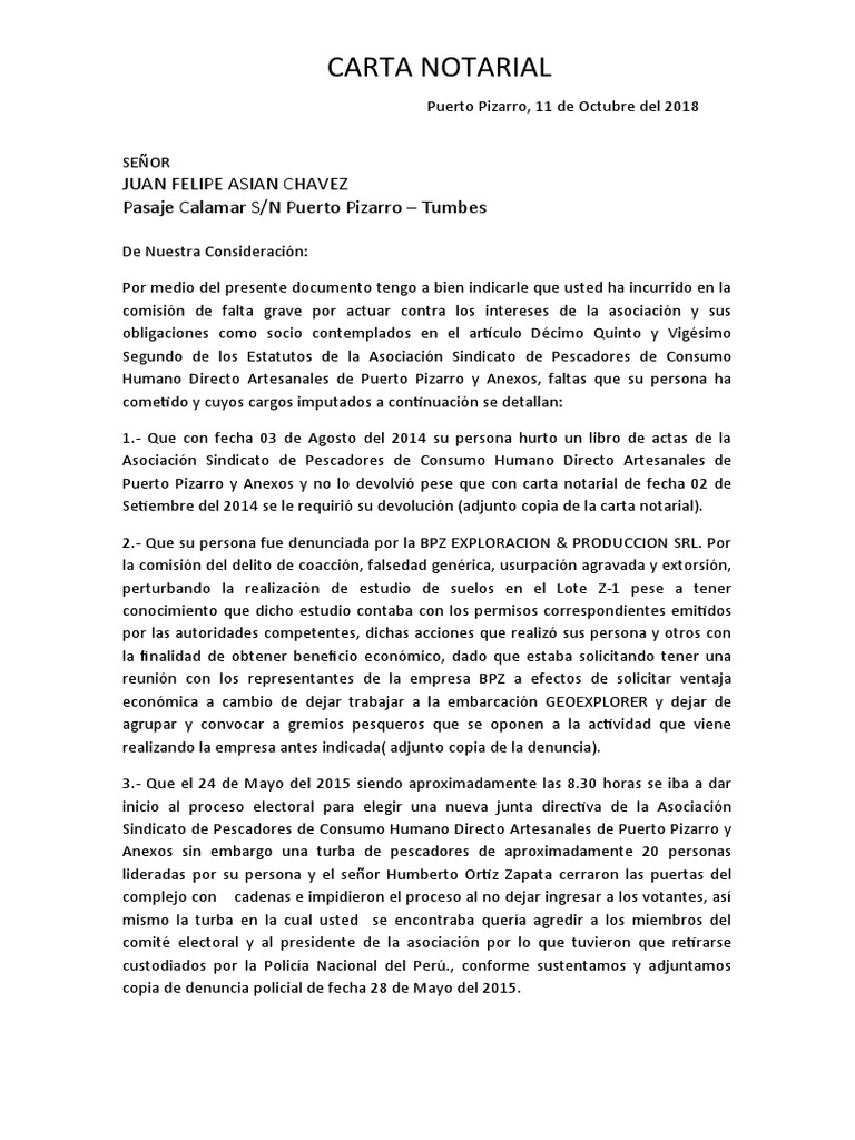 Carta De Imputacion De Falta Grave Pdf Gobierno