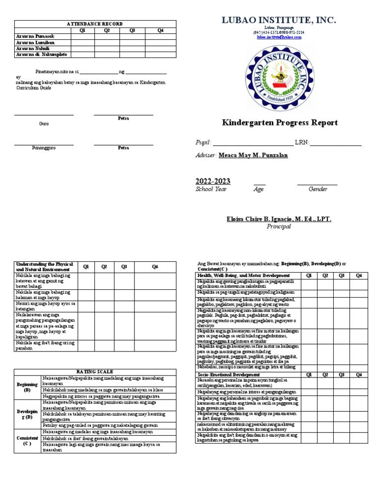 Kinder Progress Report 1 | PDF