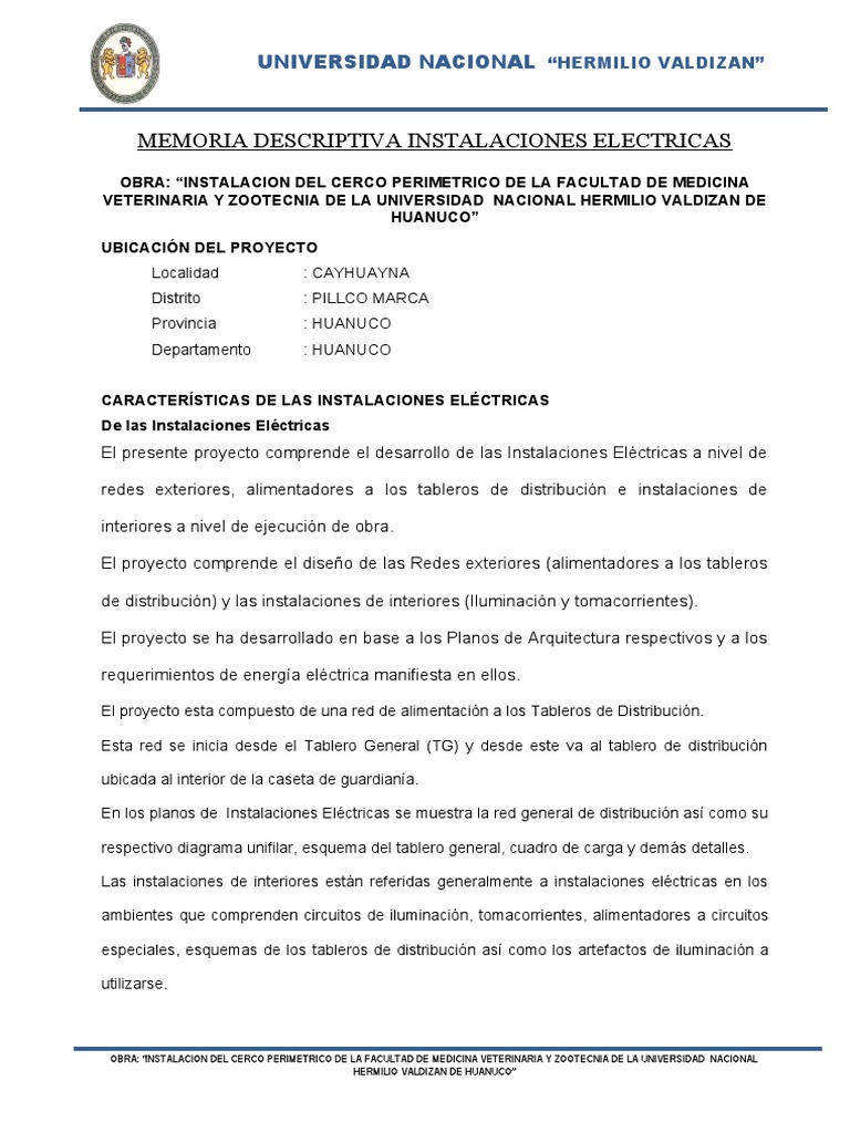 Memoria Descriptiva Instalaciones Electricas | PDF | Energia electrica | Electricidad
