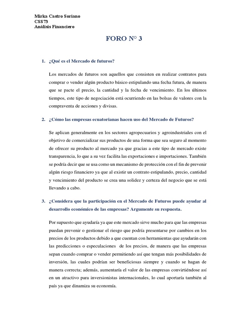 Foro 3 - Castro Mirka - Af | PDF | Finanzas y dinero