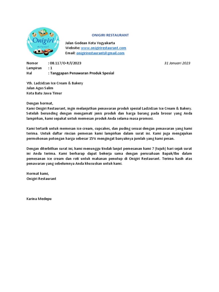 Surat Balasan Bahasa Indonesia | PDF