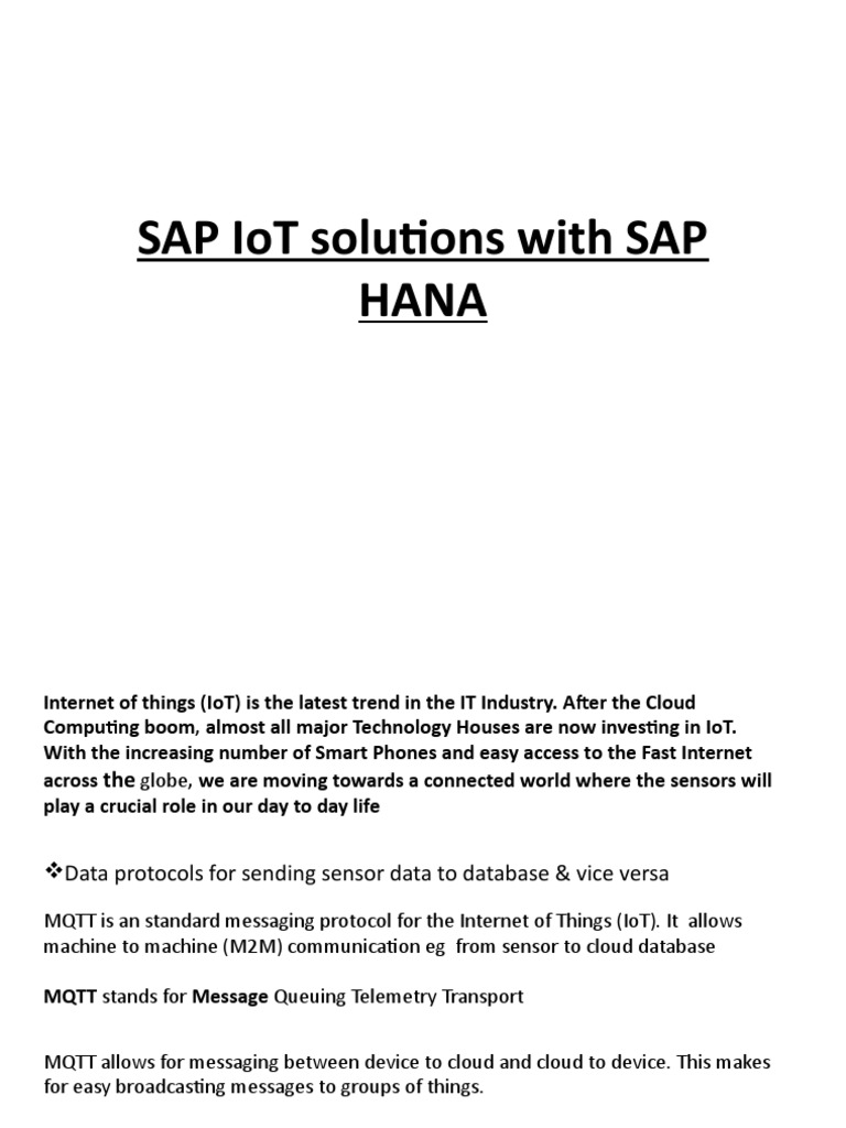 SAP IoT Solutions With SAP HANA | PDF | Internet Of Things | Databases