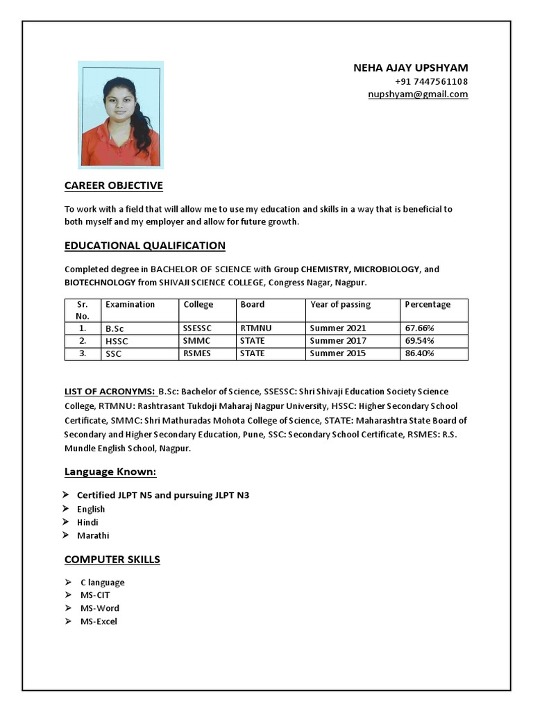 Neha Ajay Upshyam | PDF | Educational Stages | Qualifications