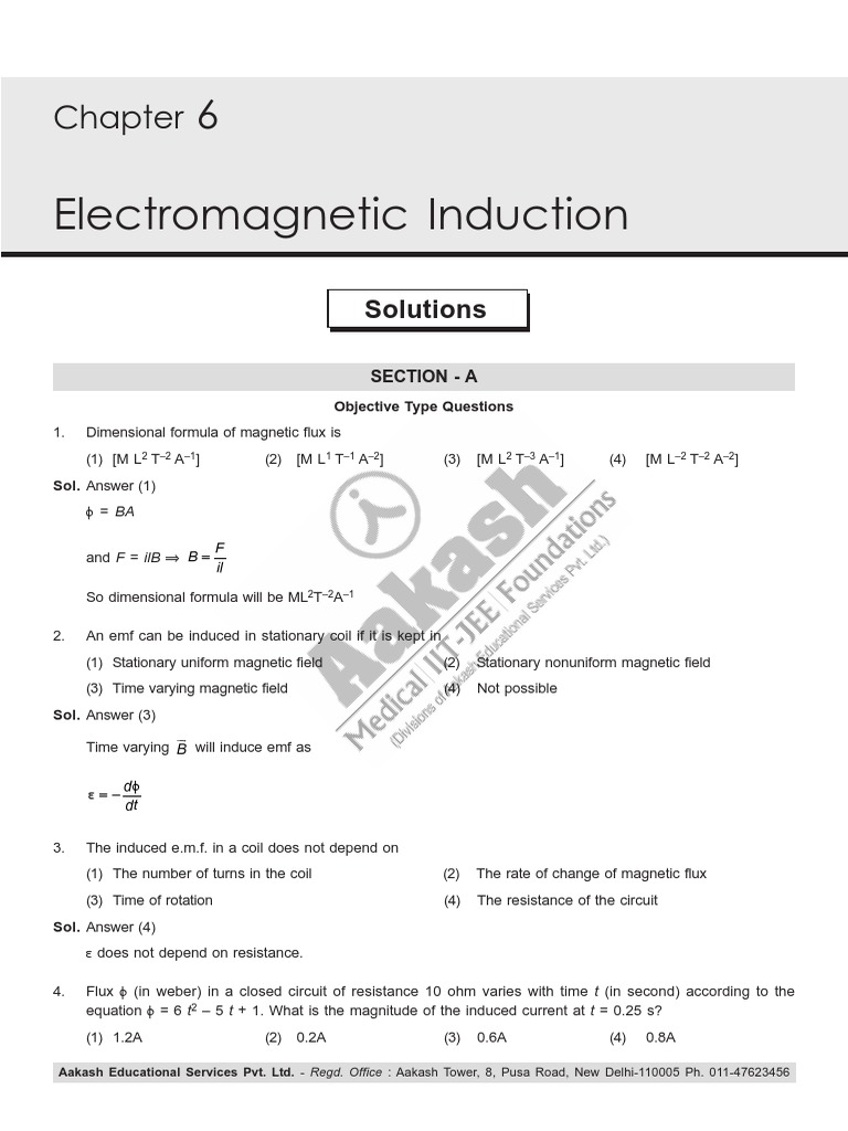 Electromagnetic Induction: Solutions | PDF | Electromagnetic Induction | Inductor