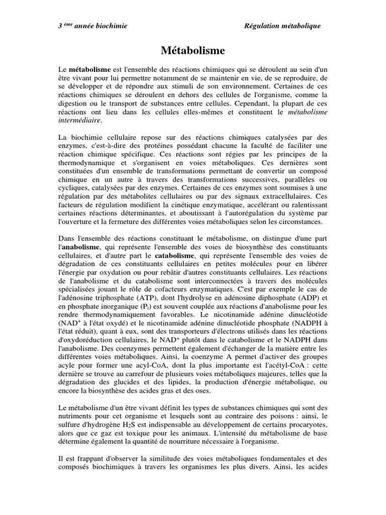 Métabolisme de base et régulation | PDF | Métabolisme | Biotechnologie