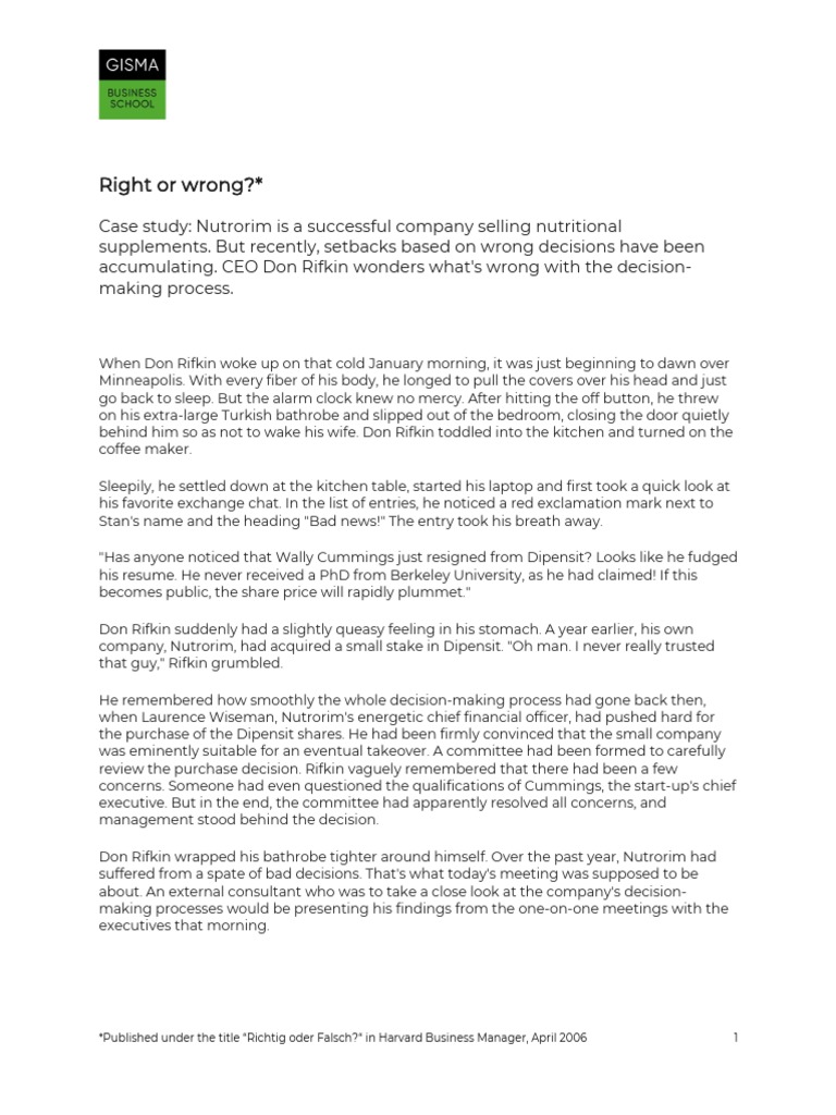 Nutrorim's Decision-Making Crisis | PDF | Business