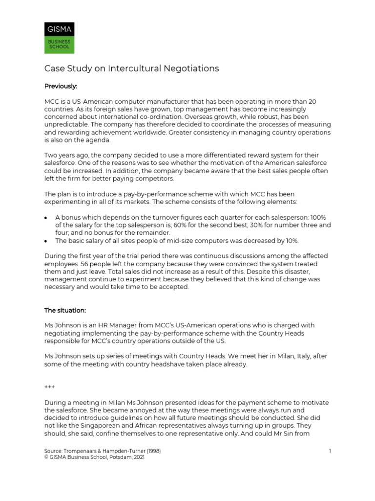 Case Study On Intercultural Negotiations | PDF | Sales | Consensus Decision Making