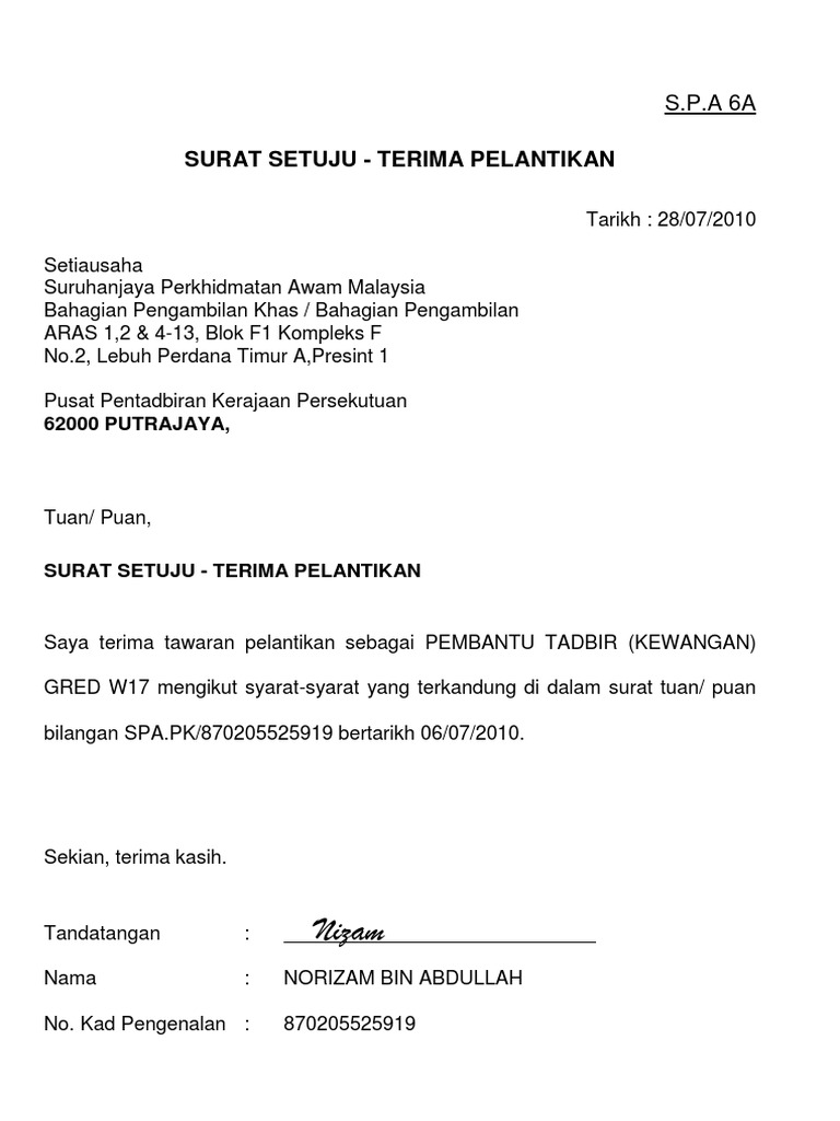 Contoh Surat Setuju Terima Spa6a | PDF