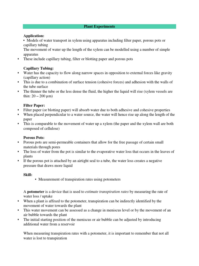 Chapter-11 (Transport in Plants-Potometer) | PDF | Stoma | Leaf