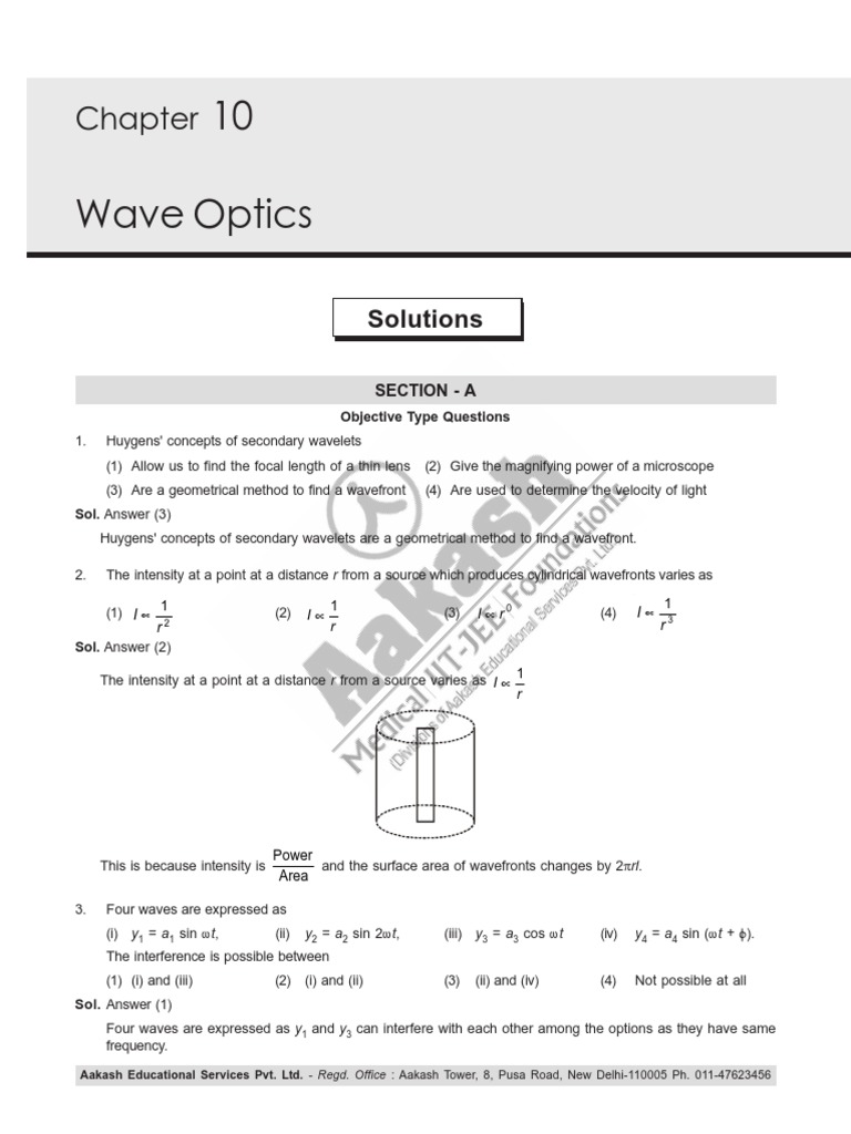 10 Wave Optics: Solutions | PDF | Diffraction | Wavelength