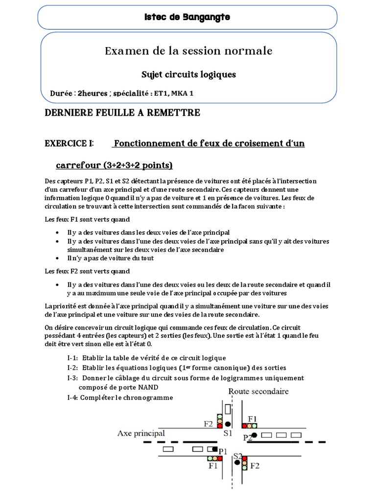 Sujet Circuit Logique Niv 1 | PDF | Feu de circulation | Transport ...