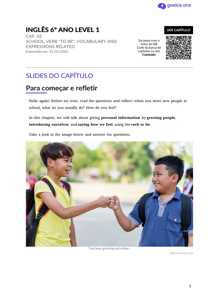 Geekie One - EF - Mistas - Inglês 6º Ano Level 1 - Cap. 02 - School - Verb 'To Be', Vocabulary ...