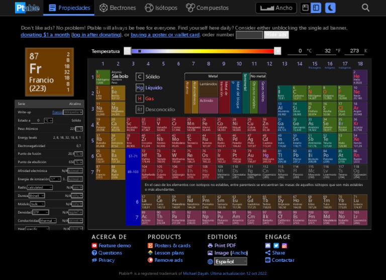 Tabla Periódica - Ptable | PDF | Rieles | Física atómica