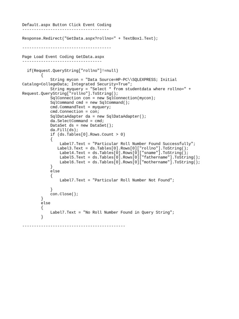 Retrieve Data Using Query String in | PDF