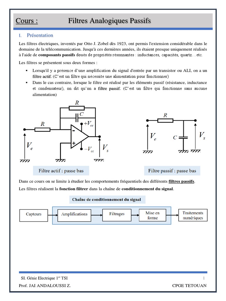 (Cours) Filtres Analogiques | Descargar gratis PDF | Filtre (électronique) | Filtre passe-bas
