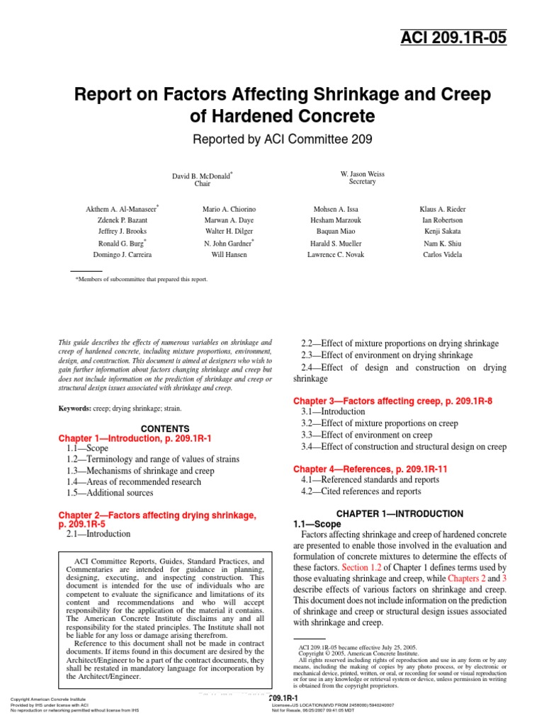 ACI 209.1R-05 - Report On Factors Affecting Shrinkage and Creep of ...