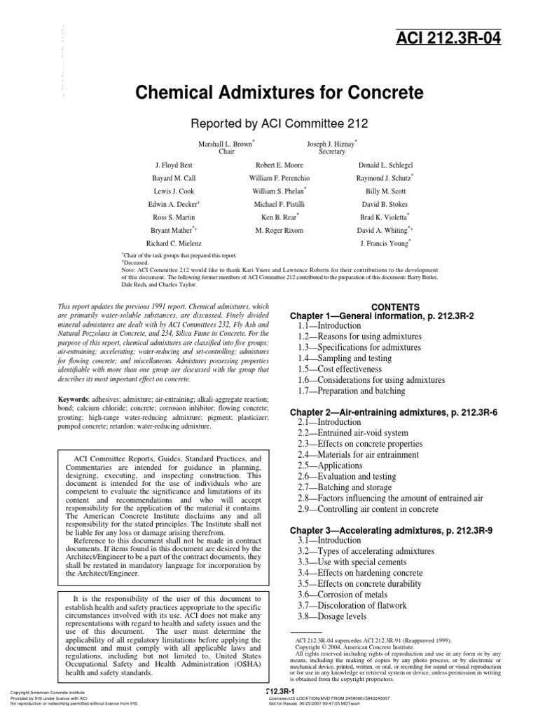ACI 212.3R-04 - Chemical Admixtures For Concrete | PDF | Concrete | Cement