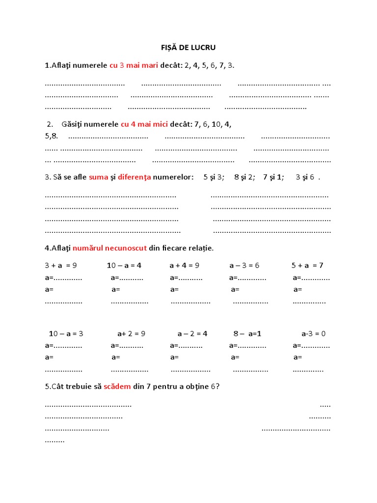 Fise de Lucru Termenul Necunoscut | PDF
