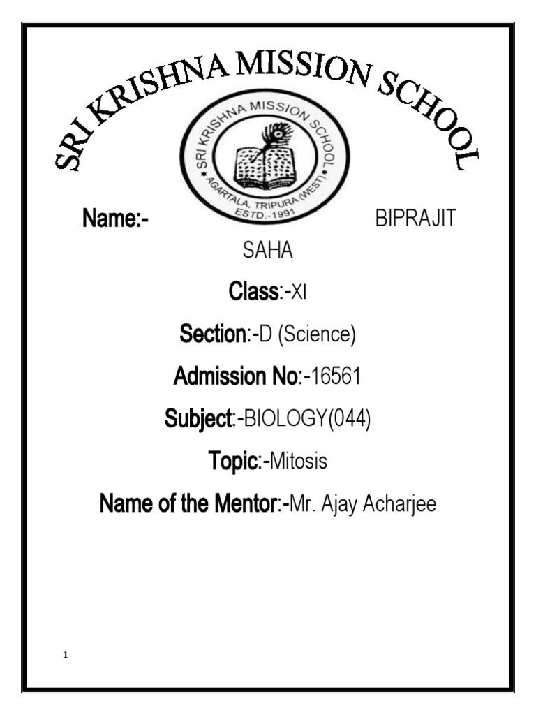 An Analysis of Mitosis: Biprajit Saha's Class XI Biology Project Report ...