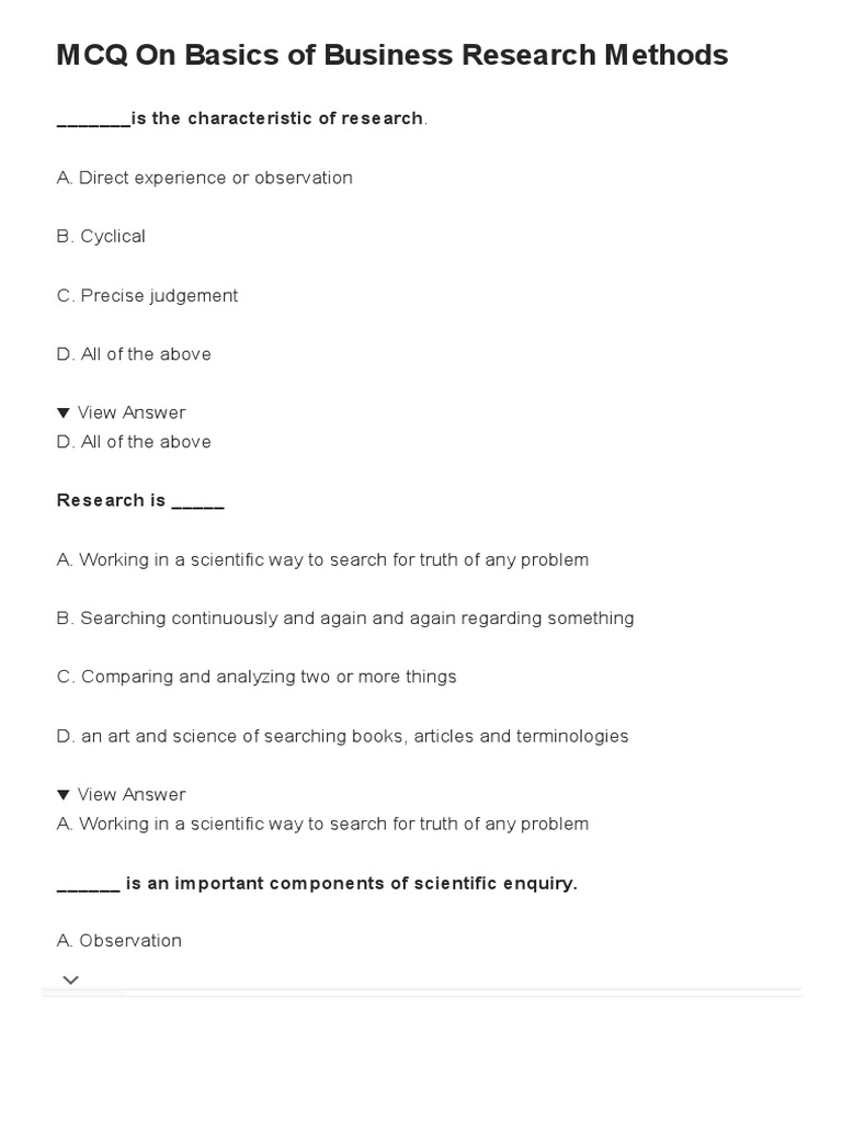 Business Research Methods MCQ With Answers - Indiaclass | PDF | Science ...